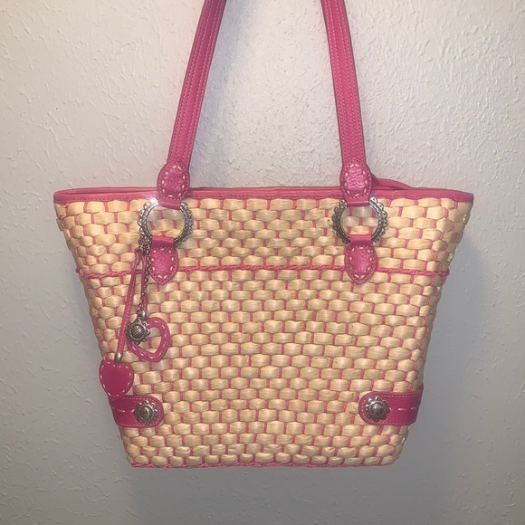 Brighton | Bags | Brighton Purse Handbag Tote Woven Straw Bright Pink ...